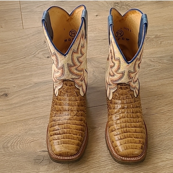 Roper | Shoes | Roper Exotic Croc Leather Cowgirl Boots Square Toe ...
